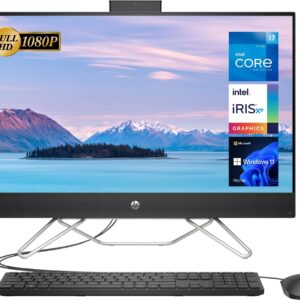 HP Newest All-in-One Desktop, 27" FHD Display, 12th Gen Intel Core i7-1255U, 16GB RAM, 1TB SSD, Webcam, HDMI, RJ-45, Wired Keyboard&Mouse, WiFi 6, Windows 11 Home, Black