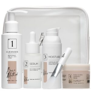 bare method perfecting 4 step skincare kit - women’s full size skin care products - cleanser + serum + moisturizer + facial mask - made in us - luxury ingredients -brighten, hydrate, renew, protect