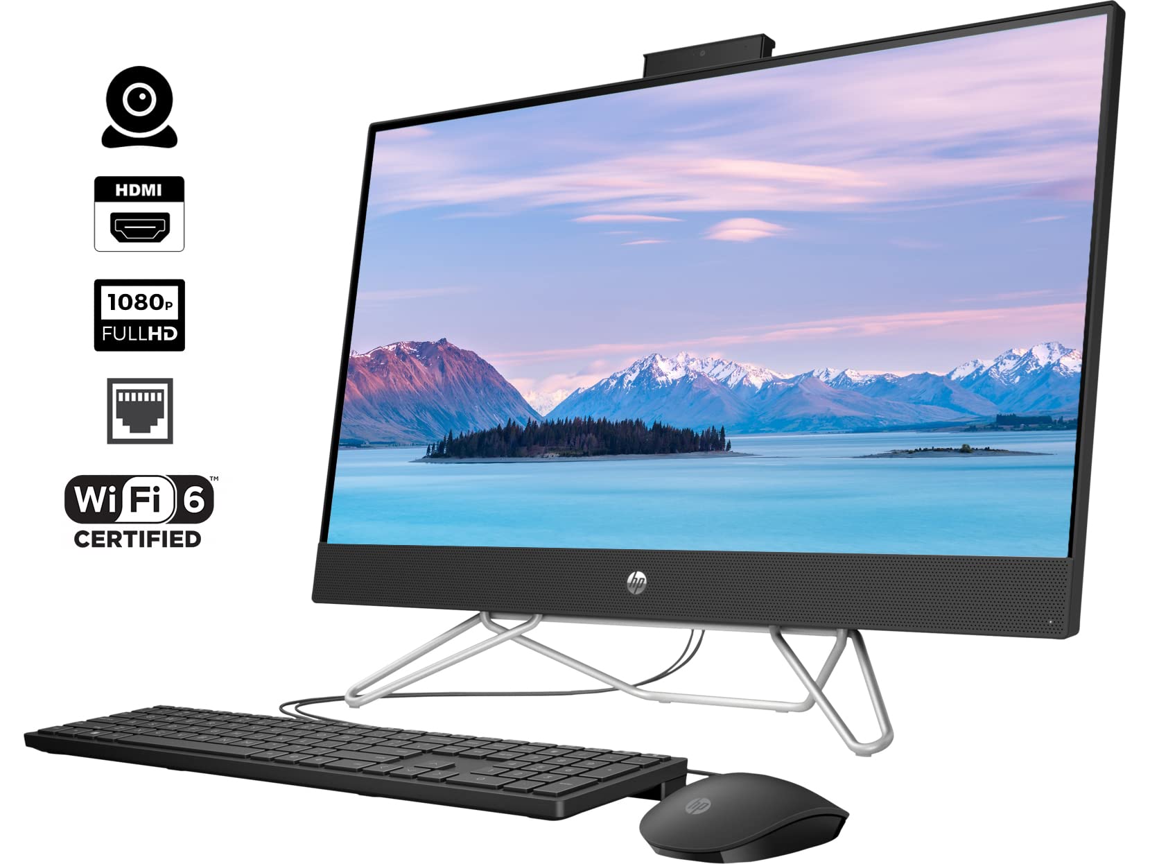 HP Newest All-in-One Desktop, 27" FHD Display, 12th Gen Intel Core i7-1255U, 16GB RAM, 1TB SSD, Webcam, HDMI, RJ-45, Wired Keyboard&Mouse, WiFi 6, Windows 11 Home, Black