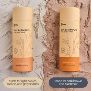 The Earthling Co. Dry Shampoo - Non Aerosol Volumizing Powder for Oil - Natural, Organic Ingredients for Brown and Black Hair - Talc-free formula with Rosemary Oil and Biotin (Dark Hair, 2.6 oz)