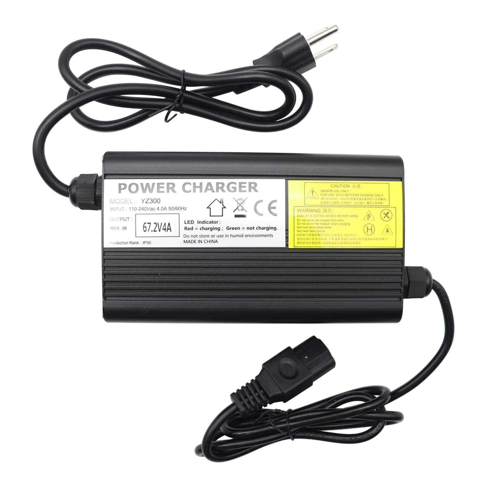 67.2V 4A / 60V 4A Lithium Battery Charger AC Adapter Power Supply for 16S 60V Lithium Li-ion Batteries Pack with 3 Holes Plug