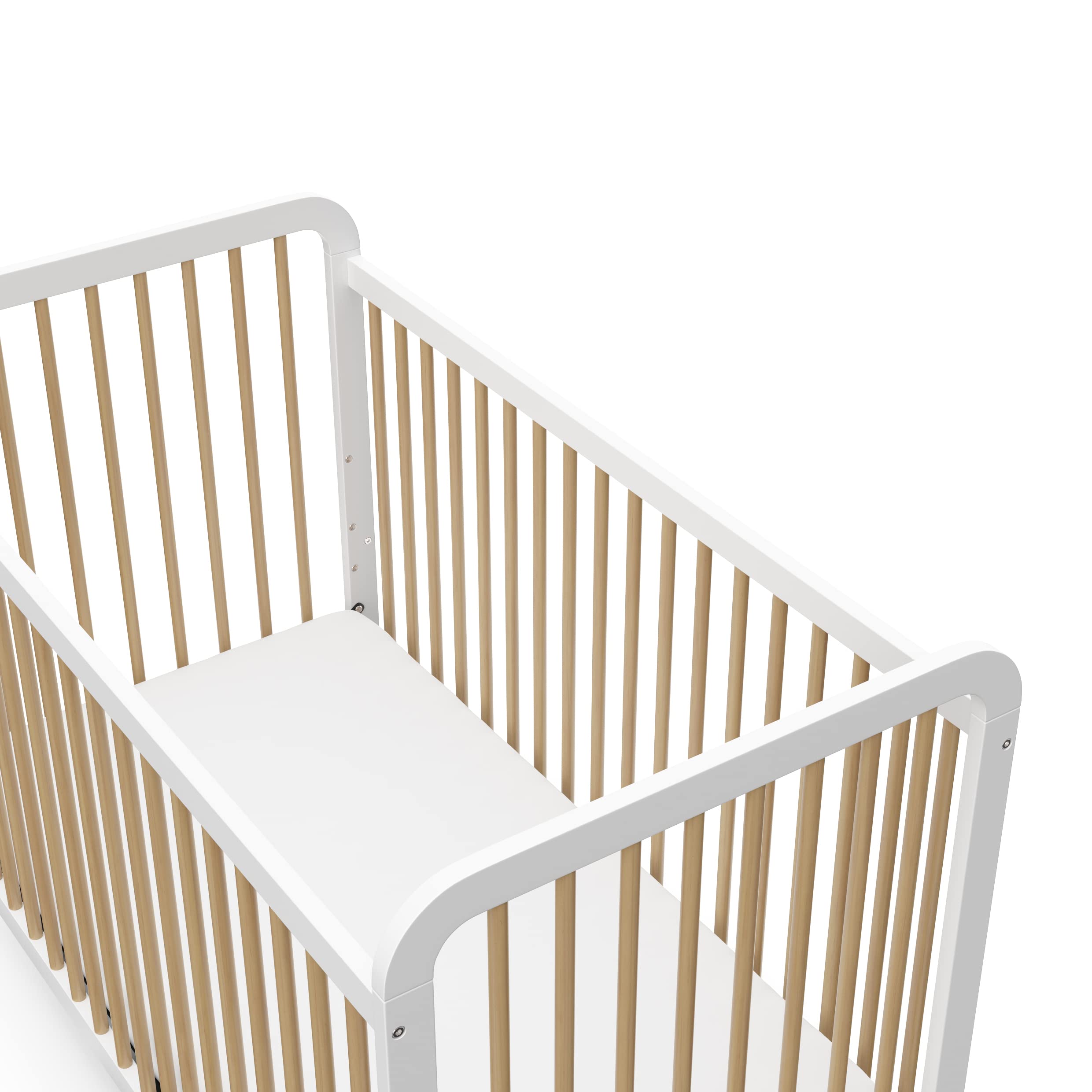 Storkcraft Pasadena 3-in-1 Convertible Crib (White with Driftwood) – GREENGUARD Gold Certified, Converts to Daybed and Toddler Bed, Fits Standard Full-Size Crib Mattress, Adjustable Mattress Height