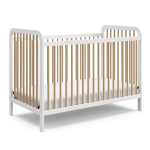 storkcraft pasadena 3-in-1 convertible crib (white with driftwood) – greenguard gold certified, converts to daybed and toddler bed, fits standard full-size crib mattress, adjustable mattress height