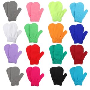 enlayer 16 pairs toddler gloves toddler magic stretch mittens, kids winter gloves warm kids knit gloves for little girls boys