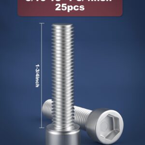 5/16-18 x 1-3/4" Socket Head Cap Screws Bolts, Allen Socket Drive, Stainless Steel 18-8 (304), Full Thread, 25 PCS