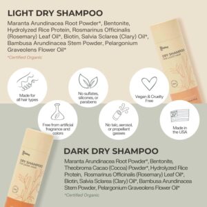 The Earthling Co. Dry Shampoo - Non Aerosol Volumizing Powder for Oil - Natural, Organic Ingredients for Brown and Black Hair - Talc-free formula with Rosemary Oil and Biotin (Dark Hair, 2.6 oz)