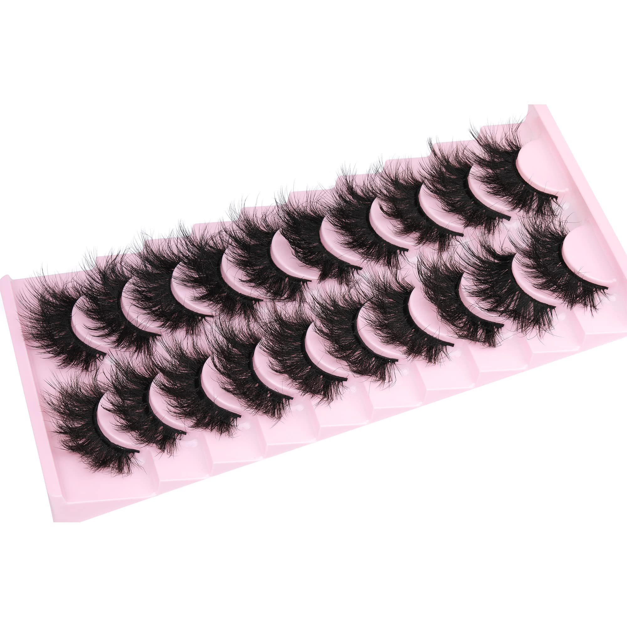 Mink Lashes Fluffy 8D Volume Dramatic False Eyelashes Soft 20 mm 10 Pairs Pack Wispy FANXITON Faux Mink Eye Lashes