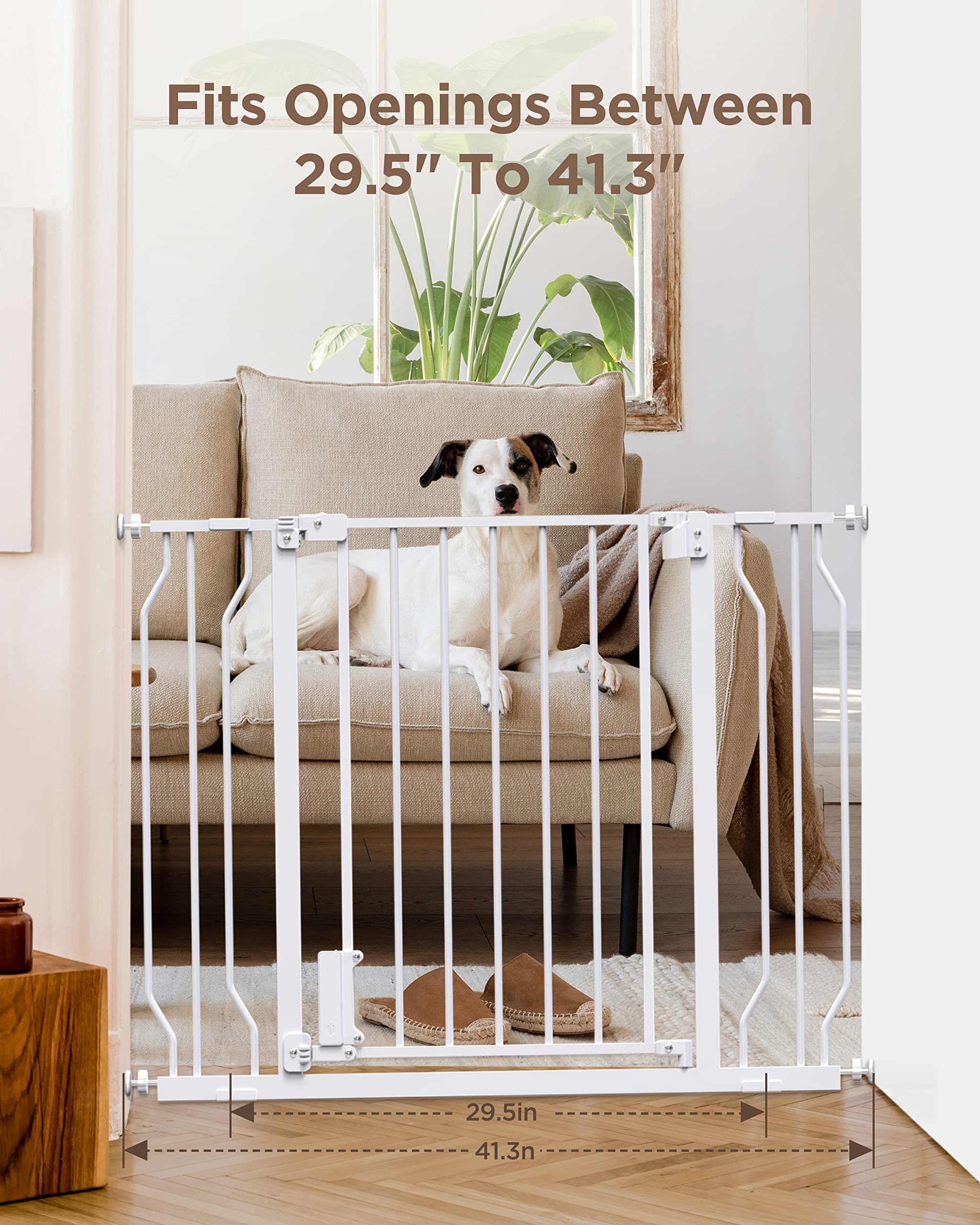 Ciays Baby Gate 29.5” to 41.3”, 30-in Height Extra Wide Dog Gate for Stairs, Doorways and House, Auto-Close Safety Metal Pet Gate for Dogs with Alarm, Pressure Mounted, White