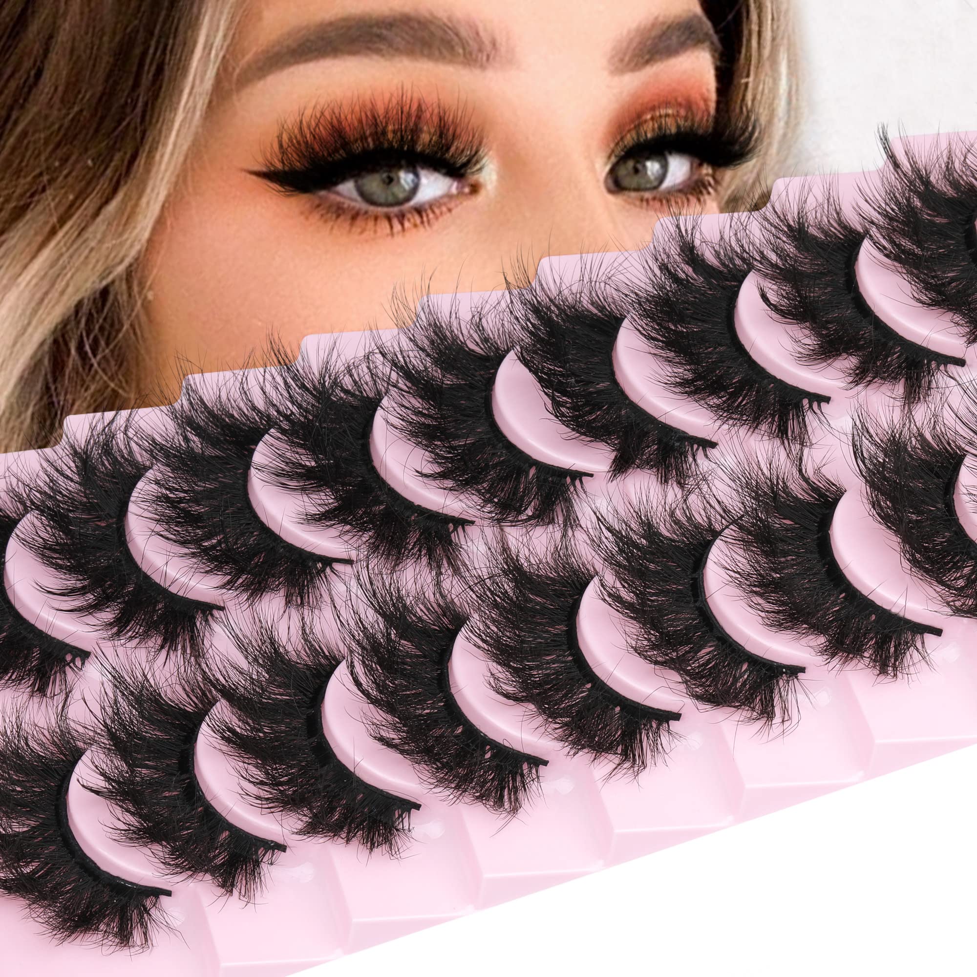 Mink Lashes Fluffy 8D Volume Dramatic False Eyelashes Soft 20 mm 10 Pairs Pack Wispy FANXITON Faux Mink Eye Lashes