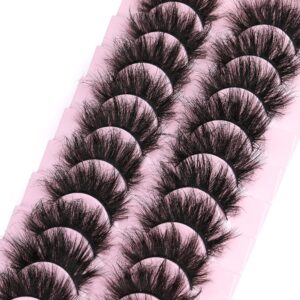 Mink Lashes Fluffy 8D Volume Dramatic False Eyelashes Soft 20 mm 10 Pairs Pack Wispy FANXITON Faux Mink Eye Lashes