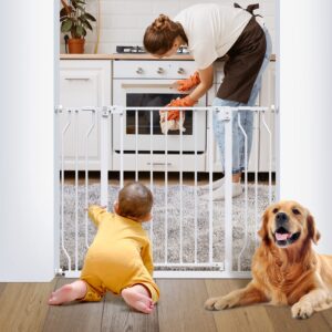 ciays baby gate 29.5” to 41.3”, 30-in height extra wide dog gate for stairs, doorways and house, auto-close safety metal pet gate for dogs with alarm, pressure mounted, white