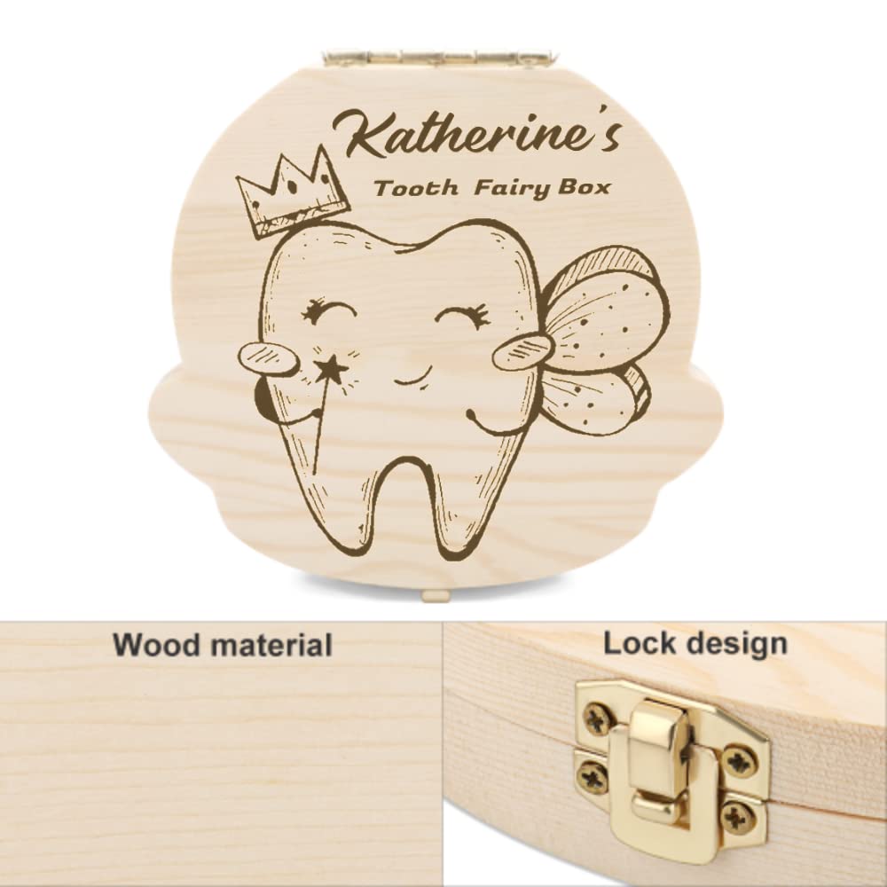 Artsadd Custom Name Tooth Fairy Box, Personality Wooden Tooth Storage Holder Container, Personalized Baby Boy Girl Keepsake Gift for Teeth Childhood Memory