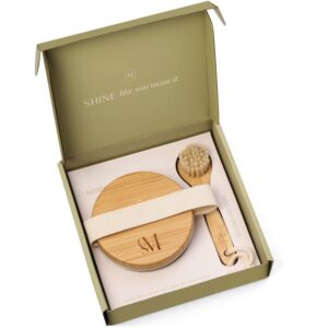 csm dry brushing body brush set- natural bristle body brush, exfoliating face brush for soft skin: kit contains 1 dry brush for face + 1 body brush for lymphatic drainage, cellulite, and circulation