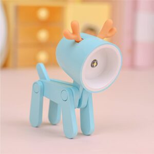 renxr mini night light for kids, creative dog deer led light portable cute animal lamps for girl boy kids bedroom nursery blue