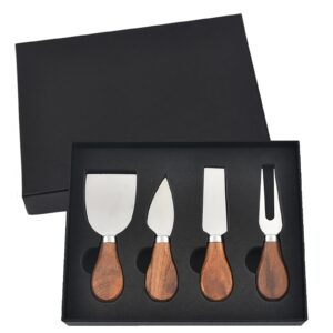 kt-gary 4pcs cheese knife set - stainless steel cheese knives with acacia wood handle - charcuterie knife set for party and holiday