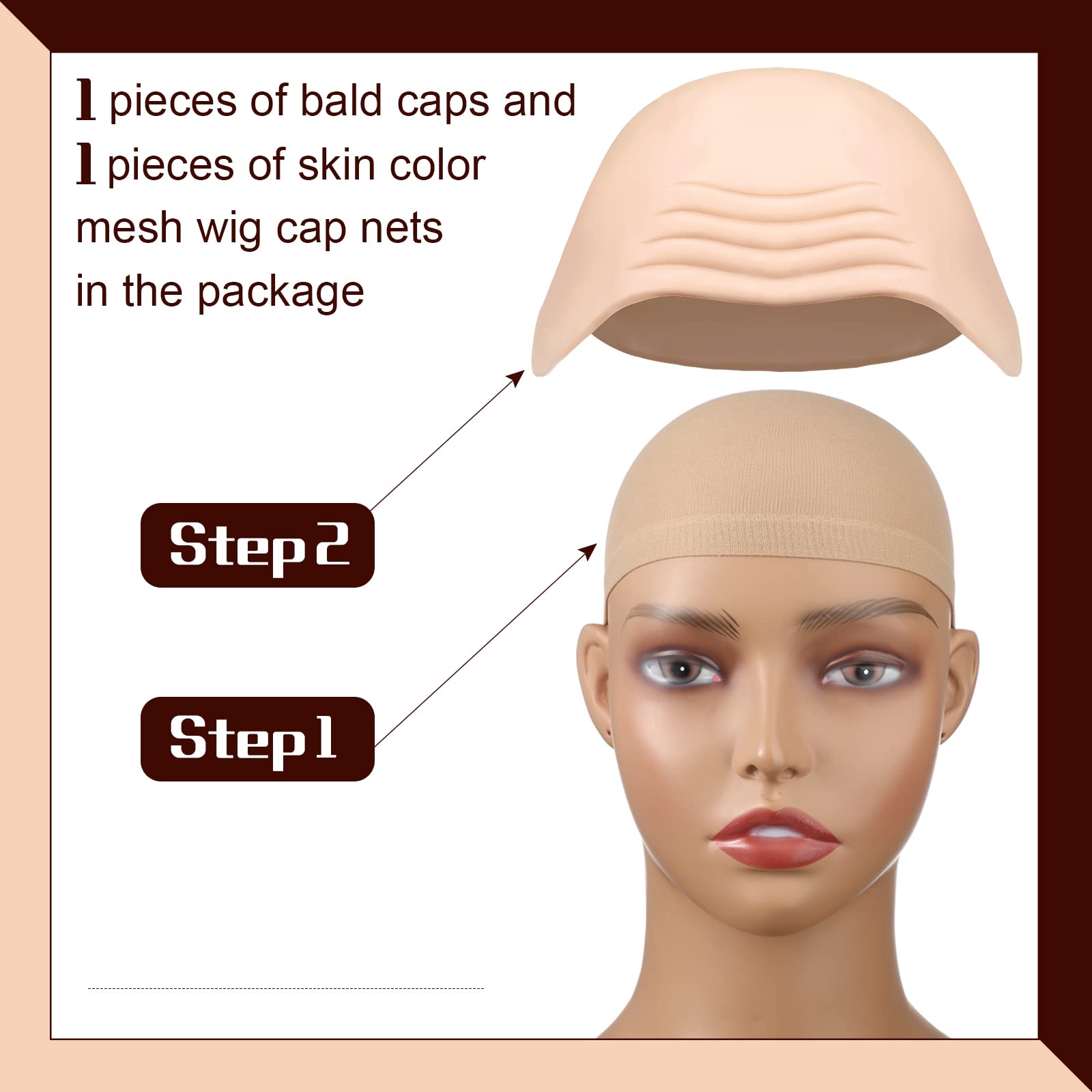 Syhood 2 Pieces Halloween Bald Cap Makeup Latex Bald Head Wig Caps Bald Hat Cosplay Costume for Adults (Pink, Beige)