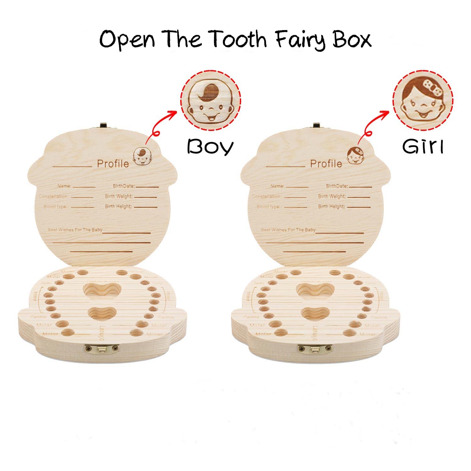 Artsadd Custom Name Tooth Fairy Box, Personality Wooden Tooth Storage Holder Container, Personalized Baby Boy Girl Keepsake Gift for Teeth Childhood Memory