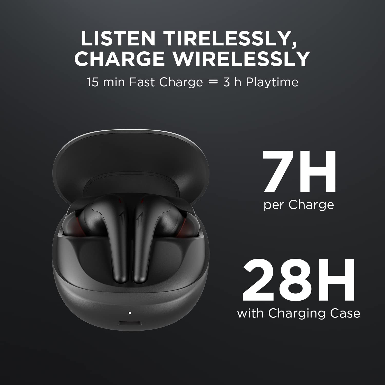 1MORE Aero Wireless Earbuds with Spatial Audio on Any Device, 42dB Adaptive Active Noise Cancellation, 10mm Driver, Customizable EQs, 6 Mics for Clear Calls, 28h Battery, Wireless Charging, Black