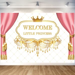 royal princess baby shower backdrop welcome little princess birthday party photography backdrop pink curtain golden crown background baby little girls shower decorations 7x5ft (pink princess)