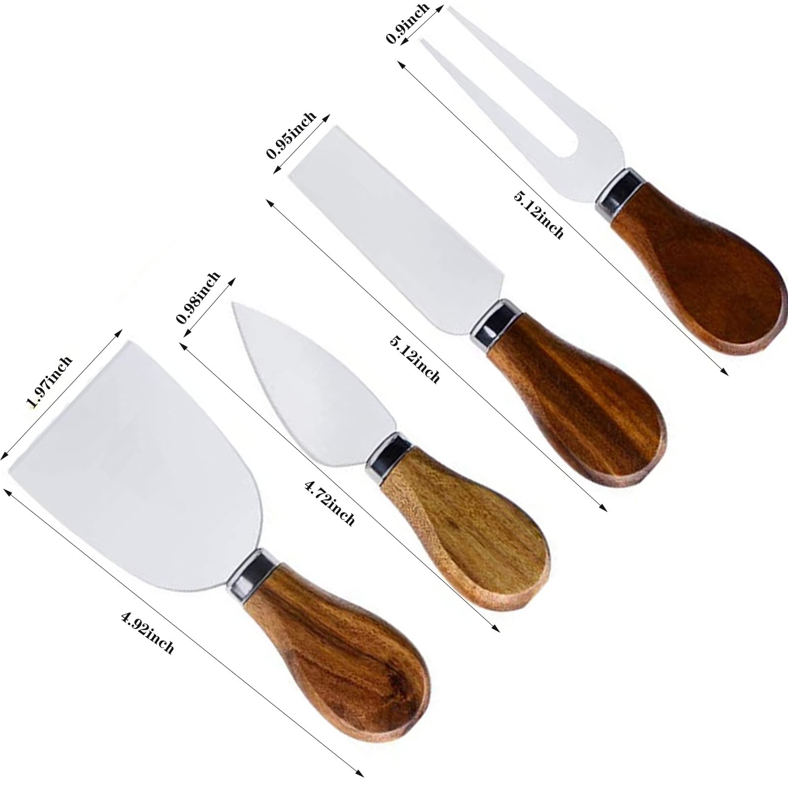 KT-GARY 4Pcs Cheese Knife Set - Stainless Steel Cheese Knives with Acacia Wood Handle - Charcuterie Knife Set for Party and Holiday