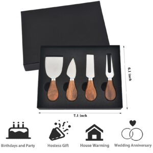 KT-GARY 4Pcs Cheese Knife Set - Stainless Steel Cheese Knives with Acacia Wood Handle - Charcuterie Knife Set for Party and Holiday