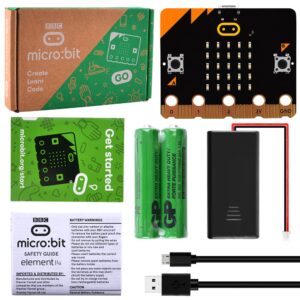 geeekpi micro:bit v2 go kit original microbit v2 starter kit, with bbc micro:bit v2 board, battery holder, 2 aaa batteries, micro usb cable for coding and programming