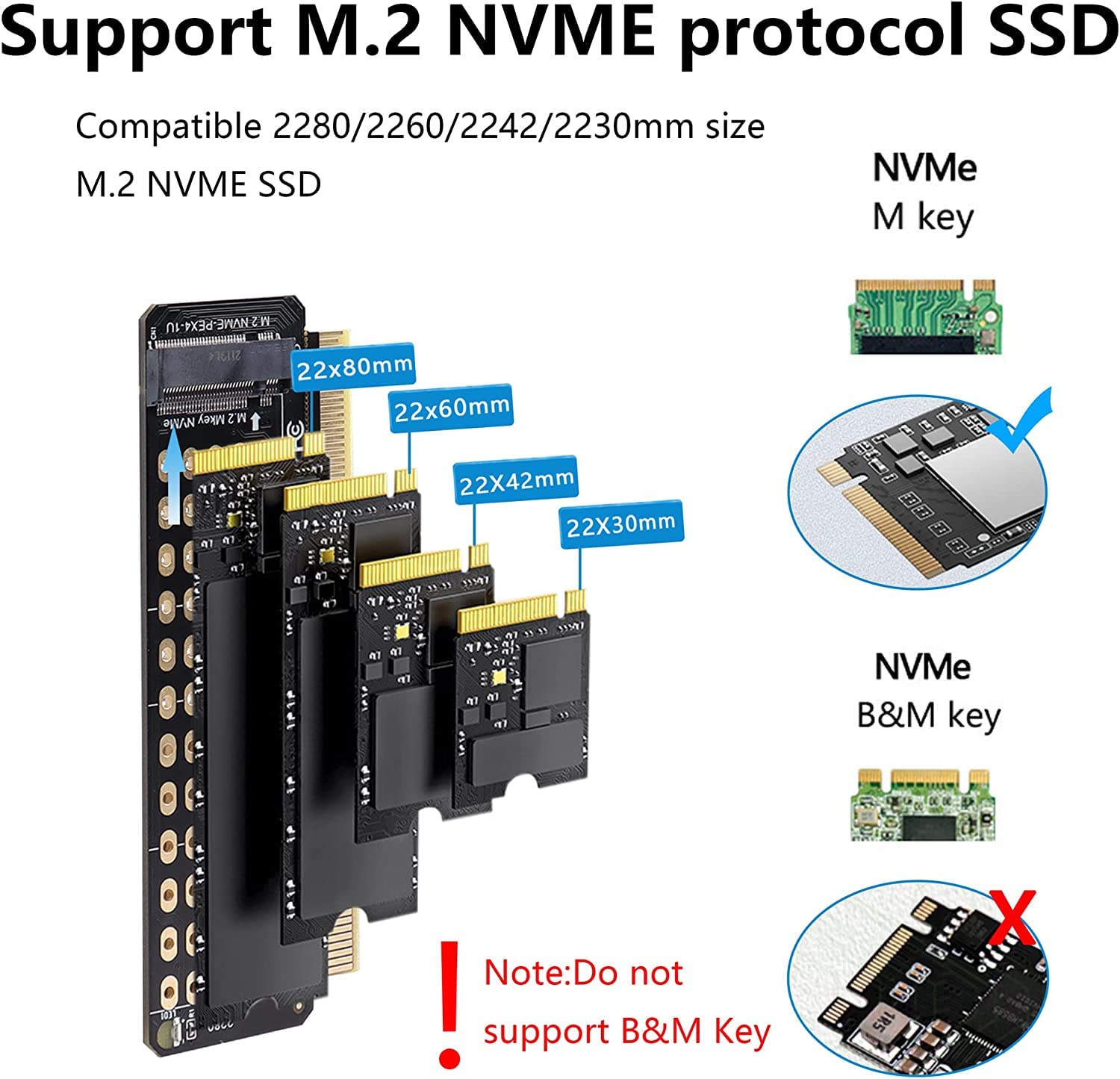 GELRHONR M.2 NVME to PCIe 4.0x4 Adapter Card for 1U Case,Supports M Key 2280,2260,2242,2230 M.2 Solid State Drives(Do not Support NGFF)