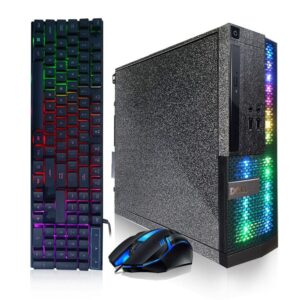 dell pc treasure box rgb desktop computer intel quad core i5 up to 3.6g, 16g, 512g ssd, wifi & bluetooth, rgb gaming pc keyboard & mouse, dvd, windows 10 pro (renewed) (diamond black)