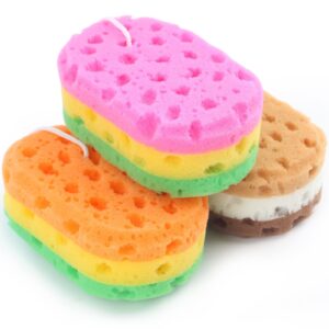 3 pcs bath sponge for women/men, ＴＩＺＹＦＦ exfoliating body sponges bath sponges, 3 colors pouf foam loofahs sponge to spa reusable