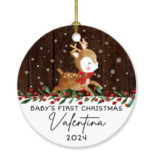 ornaments baby's first christmas 2024, personalized deer baby 1st christmas ornaments gift for new dad new mom newborn, custom name deer baby boy baby girl xmas ornament, deer baby ornament for kids