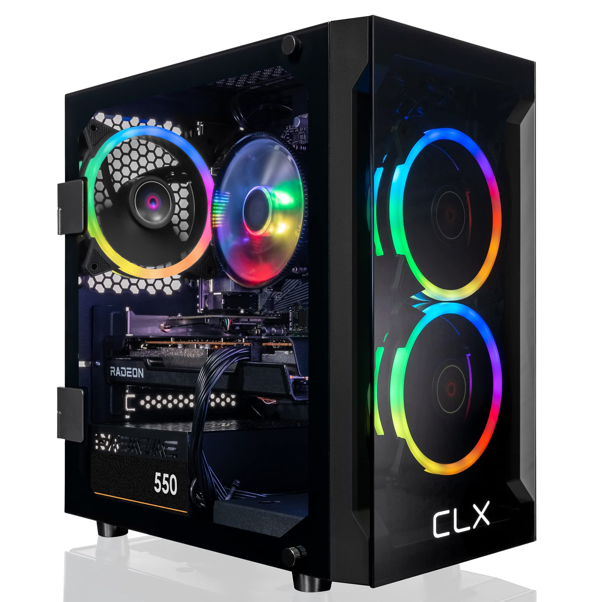 CLX Set Gaming Desktop - AMD Ryzen 7 5700X 3.4GHz 8-Core Processor, 16GB DDR4 Memory, Radeon RX 6600 XT 8GB GDDR6 Graphics, 500GB SSD, 2TB HDD, WiFi, Windows 11 Home 64-bit