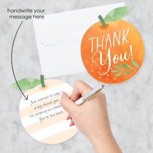 Big Dot of Happiness Little Clementine - Shaped Thank You Cards - Orange Citrus Baby Shower or Birthday Party Thank You Note Cards with Envelopes - Set of 12