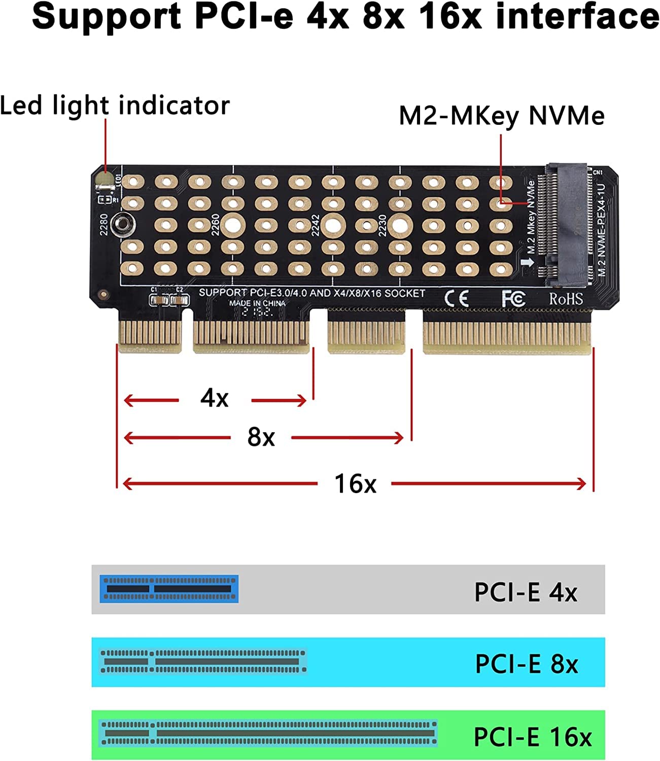 GELRHONR M.2 NVME to PCIe 4.0x4 Adapter Card for 1U Case,Supports M Key 2280,2260,2242,2230 M.2 Solid State Drives(Do not Support NGFF)