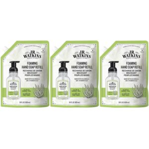 j.r. watkins foaming hand soap refill, moisturizing foam hand wash, all natural, alcohol-free, cruelty-free, usa made, aloe green tea, 28 fl oz, 3 pack