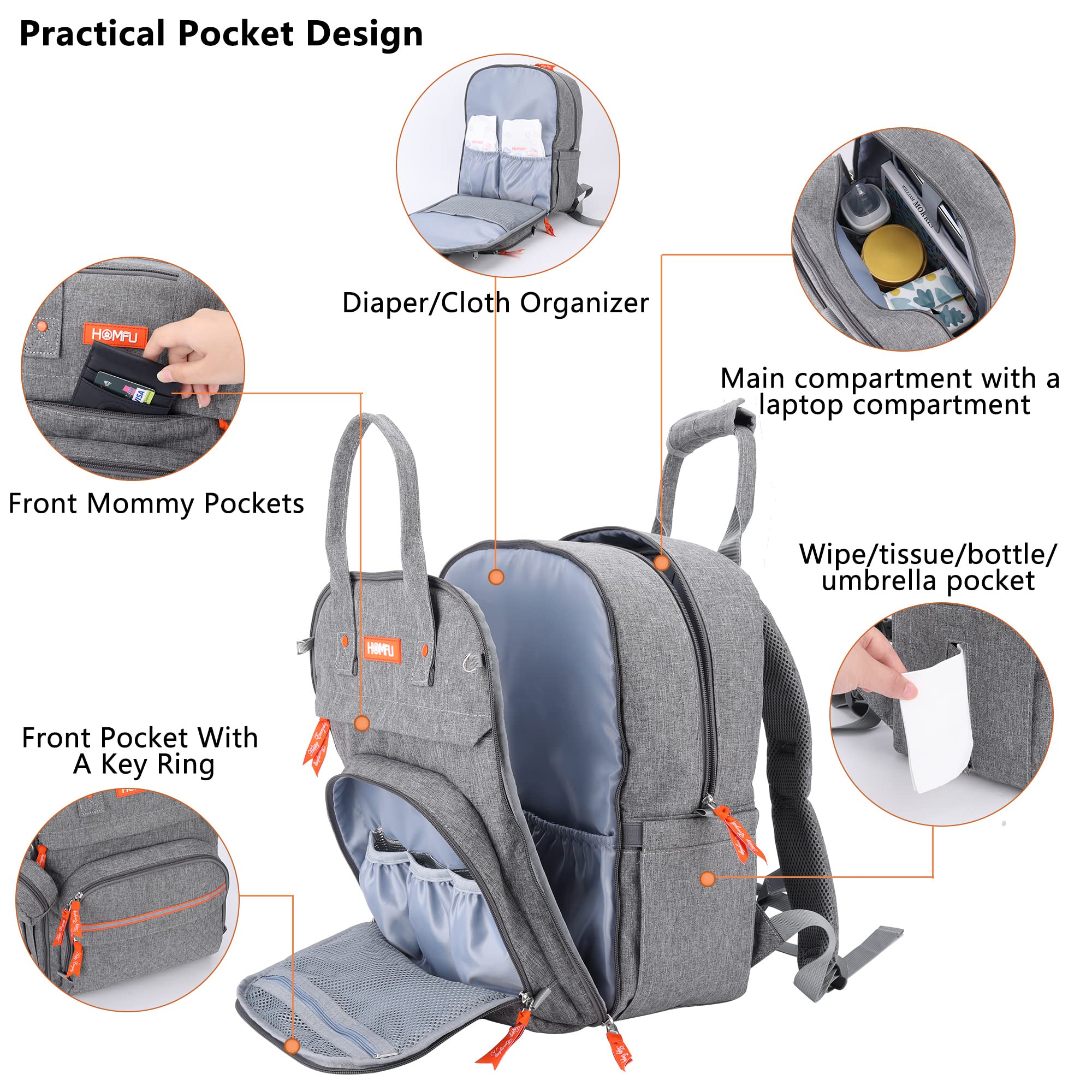 Homfu Diaper Bag Backpack Mommy Hospital Baby Bags for Girls Boys Multifunction Large Laptop Travel Backpack Mom Dad Diaper Bag with Changing Pad Waterproof Fashion Maternity Baby Diaper Bag Tote