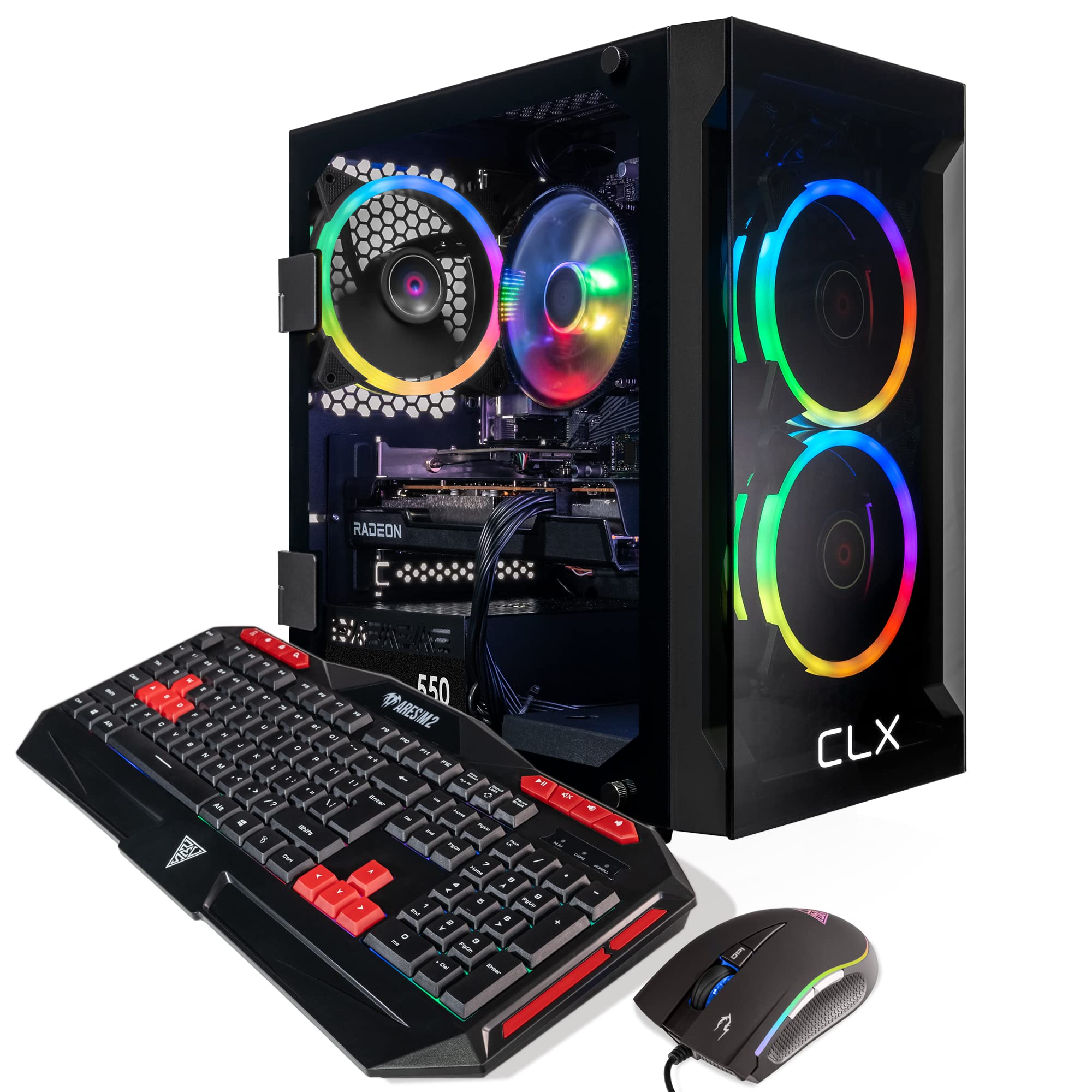 CLX Set Gaming Desktop - AMD Ryzen 7 5700X 3.4GHz 8-Core Processor, 16GB DDR4 Memory, Radeon RX 6600 8GB GDDR6 Graphics, 500GB SSD, 2TB HDD, WiFi, Windows 11 Home 64-bit