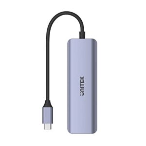 UNITEK Aluminium Hub 4-in-1 USB 3.2 Gen1 Data Transfer 5Gbps Integrated Cable 15 cm with USB-C Connector 4 USB-C Ports Plug and Play Colour Space Grey Recommended for Ultrabooks