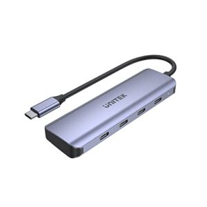 unitek aluminium hub 4-in-1 usb 3.2 gen1 data transfer 5gbps integrated cable 15 cm with usb-c connector 4 usb-c ports plug and play colour space grey recommended for ultrabooks