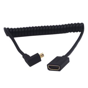 kework 4ft hdmi 8k extender coiled cable, 90 degree up angle micro hdmi 8k male to hdmi 8k female extension adapter shield cable, micro hdmi 2.1 to hdmi 2.1 version spiral spring cord, 8k@60hz