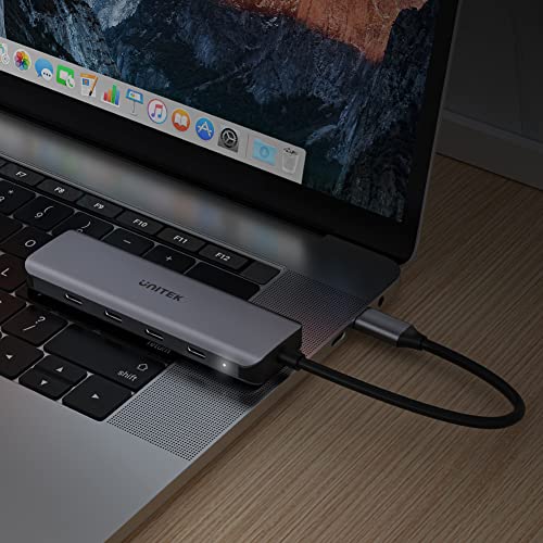 UNITEK Aluminium Hub 4-in-1 USB 3.2 Gen1 Data Transfer 5Gbps Integrated Cable 15 cm with USB-C Connector 4 USB-C Ports Plug and Play Colour Space Grey Recommended for Ultrabooks