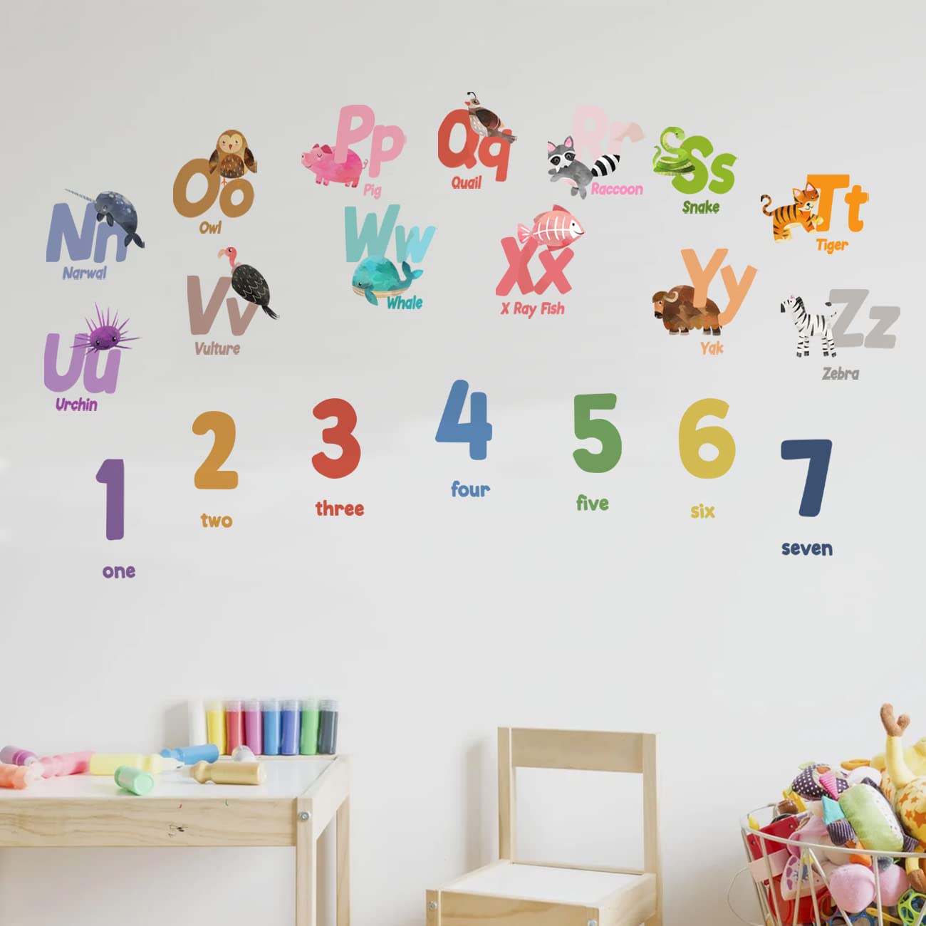 Alphabets Stickers Wall Decals Peel and Stick for Kids Classroom Playroom Decor, Transparent Design Preschool Educational Animals Weather ABC Alphabets Numbers Learning Wall Stickers for Toddler Kids