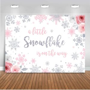 mocsicka snowflake baby shower backdrop winter wonderland baby shower photography background 8x6ft vinyl girl snowflake winter baby shower backdrops (8x6ft(96x72 inch))