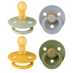 bibs pacifiers - colour 4 pack | round nipple baby pacifier | bpa free natural rubber latex soother | made in denmark | size 6-18 months | garden colors