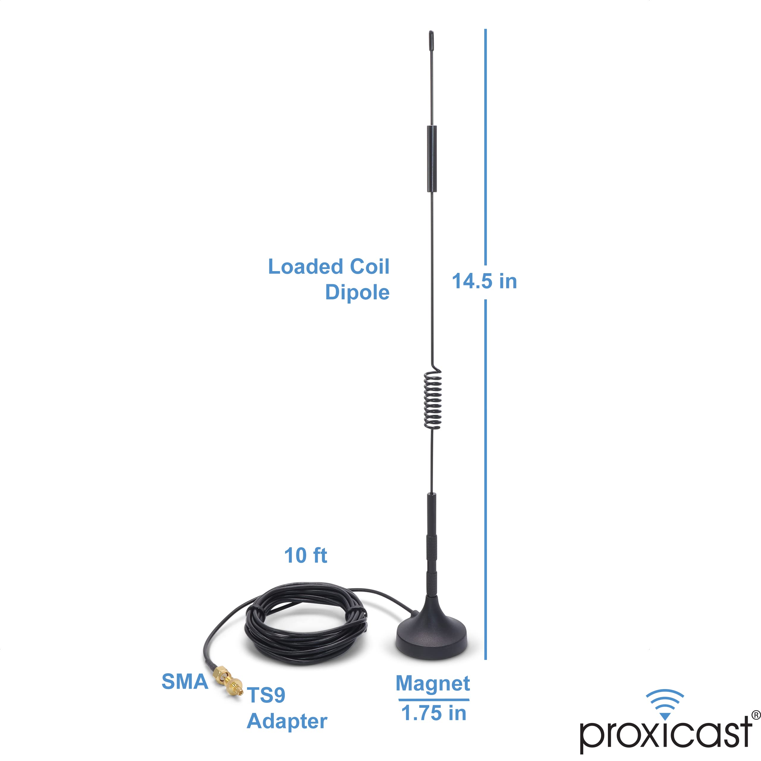 Proxicast 4G/5G External Magnetic Antenna - 7 dBi Loaded Coil with SMA & TS9 Connectors Compatible with AT&T Nighthawk, Verizon Jetpack, Cradlepoint, Pepwave, MoFi, Digi, Sierra (ANT-124-95G-2PK)