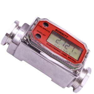 BORRITT 1" Inch Aluminum NPT Inlet/Outlet Threads LCD Electronic Digital Display Turbine Fuel Flow Meter 0.75-Inch Reducer Bushings for Measure Diesel, Kerosene,Gasoline Oil Water 32GPM Max Flow Rate