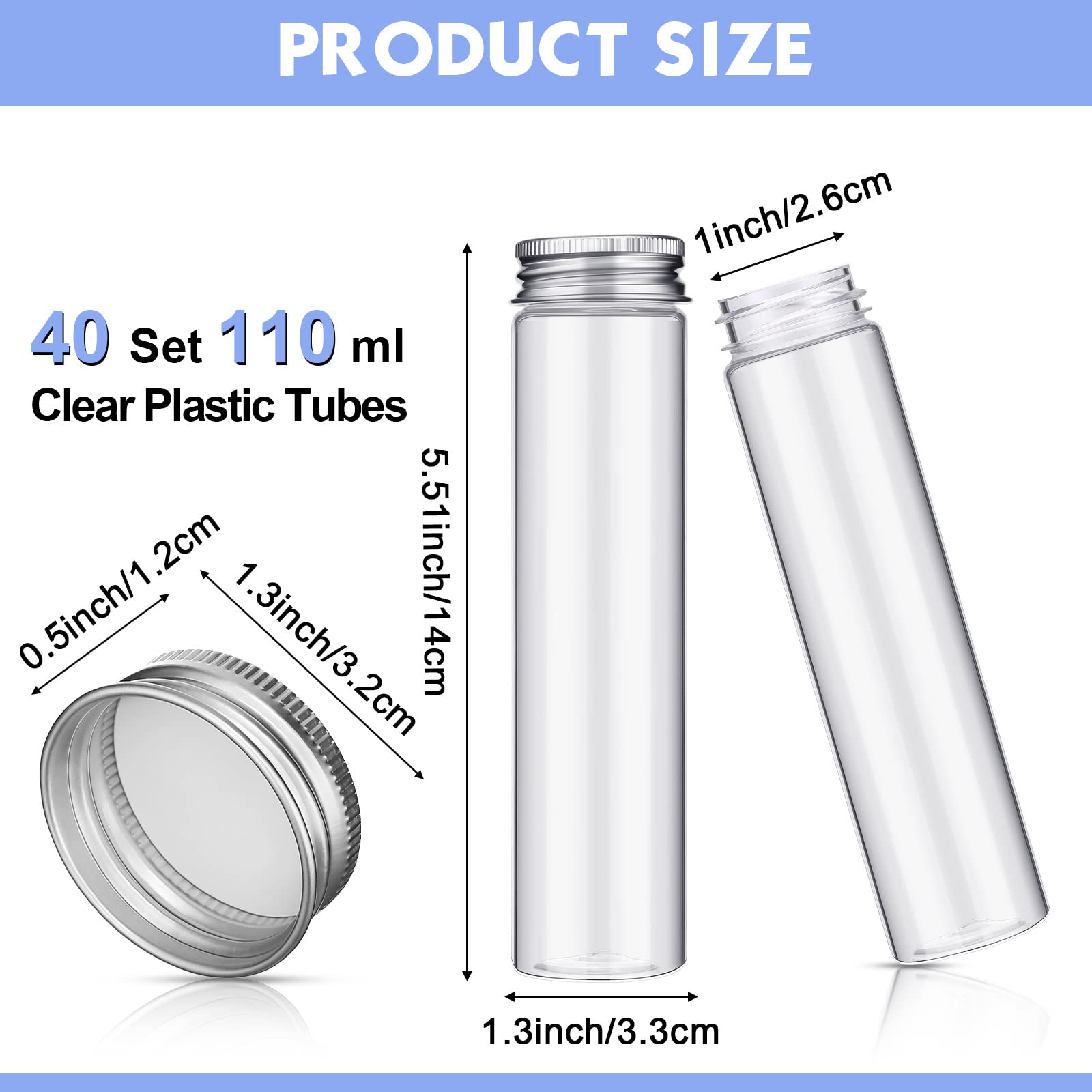 Mimorou 40 Pcs 110ml Clear Test Tubes with Lids Plastic Candy Tube Transparent Science Party Test Tubes with Cap Flat Bottomed Candy Containers Storage Tube for Wedding Christmas Party Favor