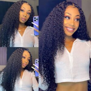 30 Inch Lace Front Wig Human Hair Pre Plucked with Baby Hair 13x4 Hd Lace Front Wigs for Women Curly Lace Frontal Wigs Human Hair 180 Density Brazilian Glueless Kinky Curly Human Hair Wigs Natural Black