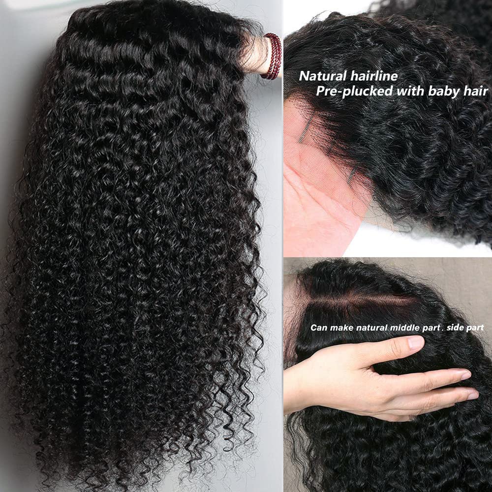 30 Inch Lace Front Wig Human Hair Pre Plucked with Baby Hair 13x4 Hd Lace Front Wigs for Women Curly Lace Frontal Wigs Human Hair 180 Density Brazilian Glueless Kinky Curly Human Hair Wigs Natural Black