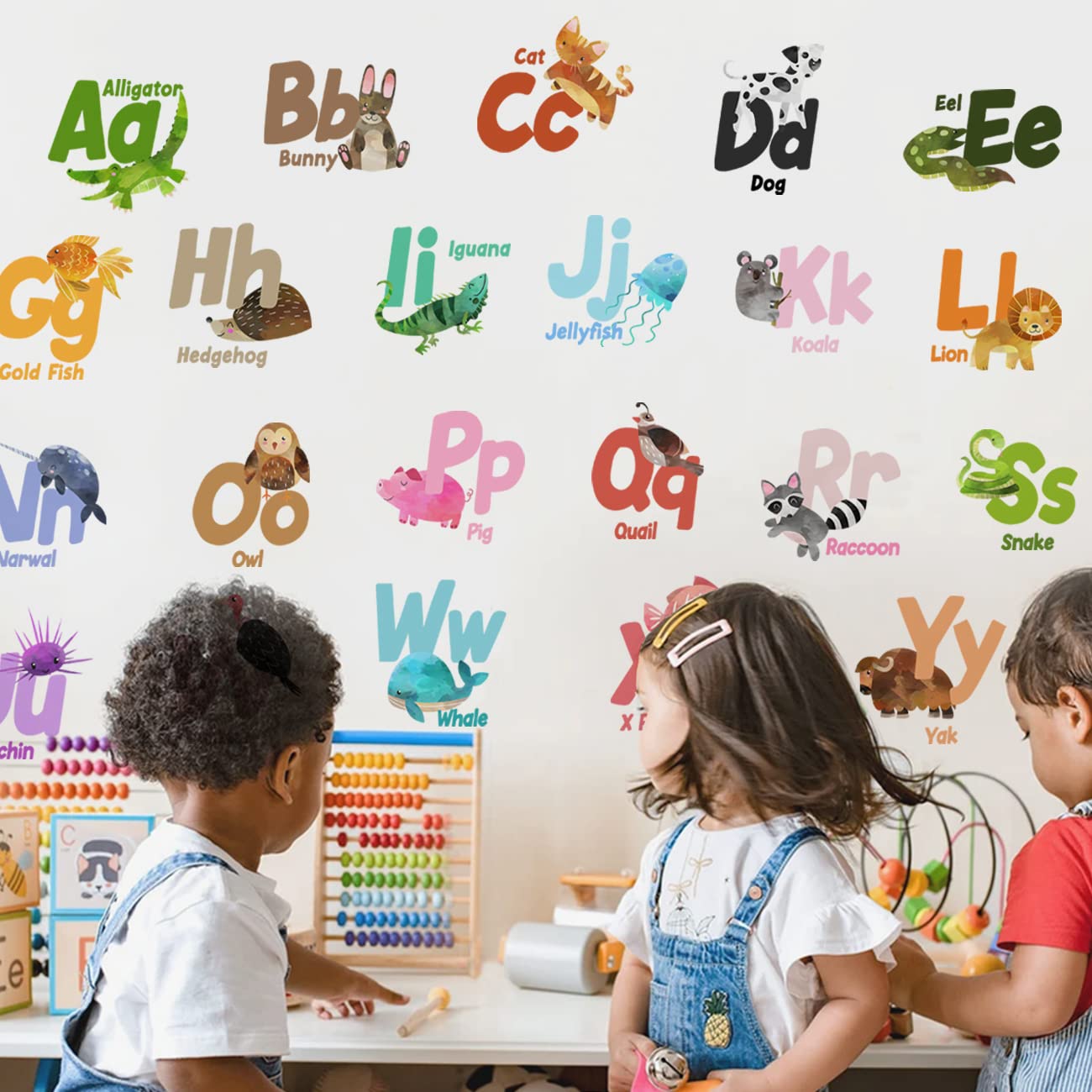 Alphabets Stickers Wall Decals Peel and Stick for Kids Classroom Playroom Decor, Transparent Design Preschool Educational Animals Weather ABC Alphabets Numbers Learning Wall Stickers for Toddler Kids