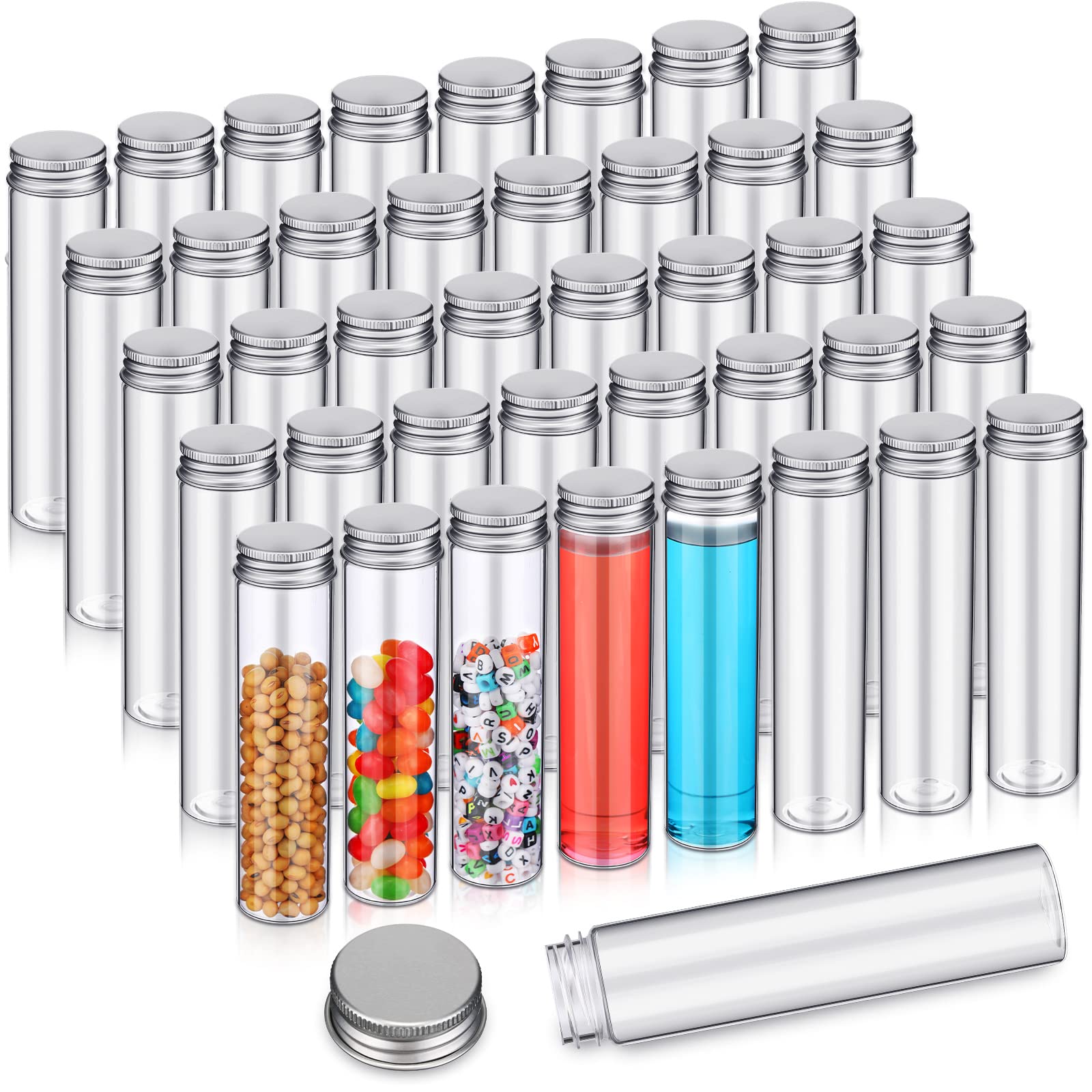 Mimorou 40 Pcs 110ml Clear Test Tubes with Lids Plastic Candy Tube Transparent Science Party Test Tubes with Cap Flat Bottomed Candy Containers Storage Tube for Wedding Christmas Party Favor